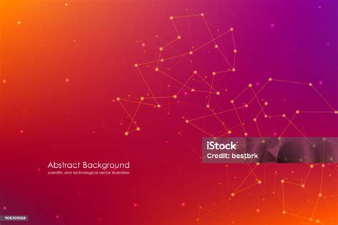 점과 선으로 추상 미래 배경입니다 분자 입자와 원자 다각형 선형 디지털 텍스처 기술 및 과학적인 개념입니다 벡터 일러스트 레이