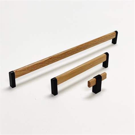 Oak Wood And Black Crossing Cabinet Knob And Drawer Handles Forge