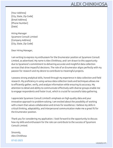 Cover Letter For Enumerators Lazyapply