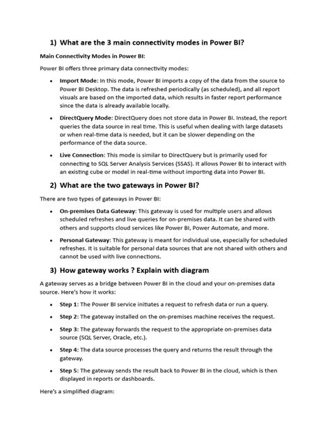 Power Bi Connectivity Modes And Gateways Pdf Cloud Computing Data