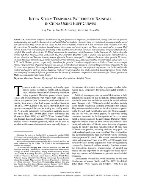 Pdf Intra Storm Temporal Patterns Of Rainfall In China Using Huff Curves
