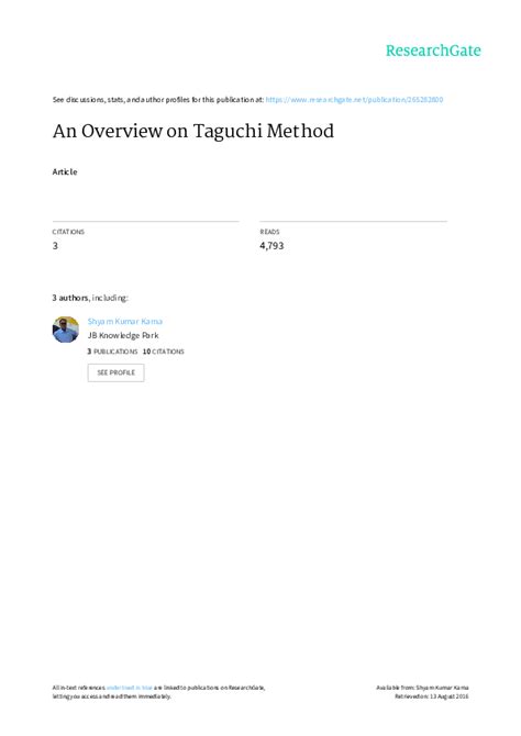 pdf an overview on taguchi method
