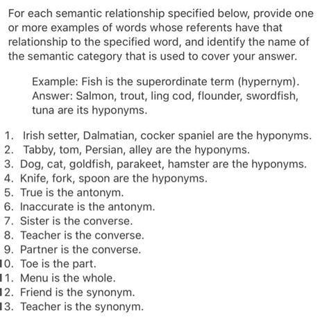 Solved For Each Semantic Relationship Specified Below