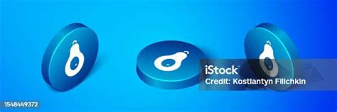 파란색 배경에 격리 된 Isometric 아보카도 과일 아이콘 파란색 원 버튼입니다 벡터 3차원 형태에 대한 스톡 벡터 아트 및 기타 이미지 Istock