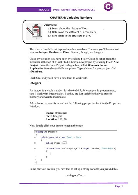 Variables Numbers Objectives A Learn About The History Of C B Determine The