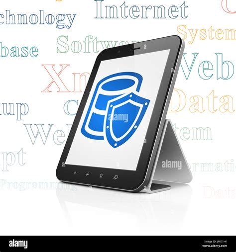 Programming Concept Tablet Computer With Database With Shield On