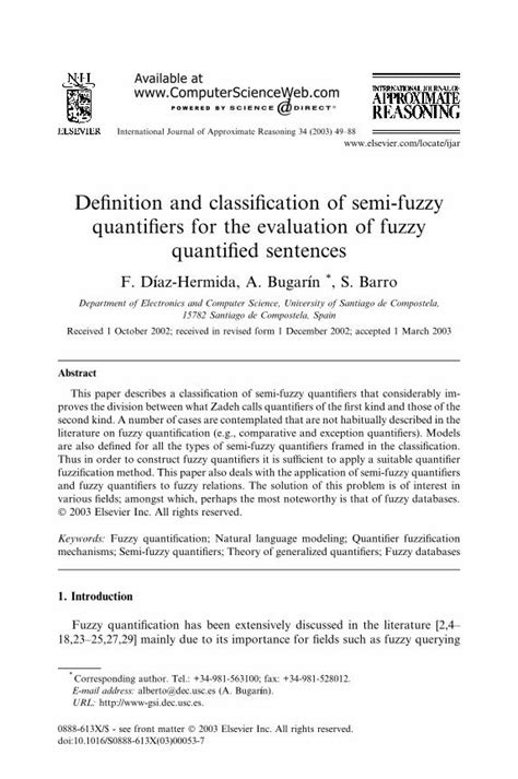 Pdf Definition And Classification Of Semi Fuzzy Quantifiers For The Evaluation Of Fuzzy