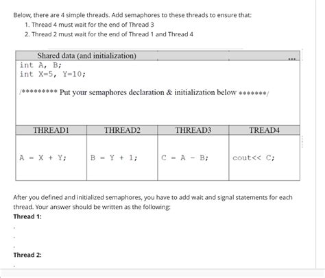 Solved Below There Are Simple Threads Add Semaphores To Chegg