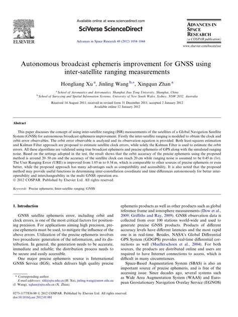 Pdf Autonomous Broadcast Ephemeris Improvement For Gnss Using Inter