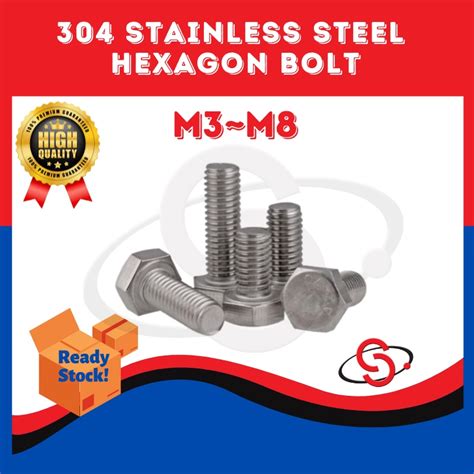 Scm M3 ~ M8 Sus304 Stainless Steel Hexagon Bolt 304 Skru Fastener 不锈钢螺丝