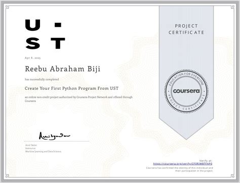 Python Programming Careerdevelopment Coursera Ust Continuouslearning Reebu Abraham Biji