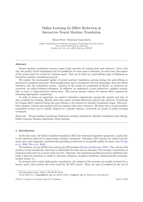 Pdf Online Learning For Effort Reduction In Interactive Neural