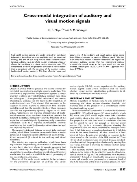 pdf cross modal integration of auditory and visual motion signals