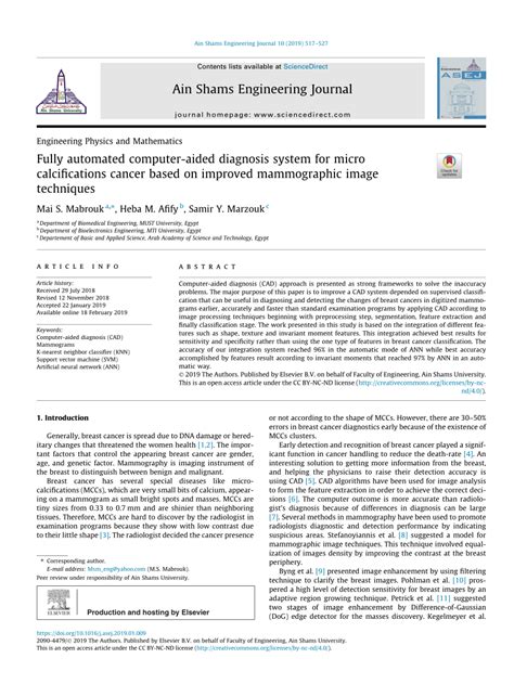 Pdf Fully Automated Computer Aided Diagnosis System For Micro Calcifications Cancer Based On