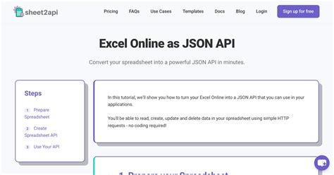 excel online as json api [2025] sheet2api