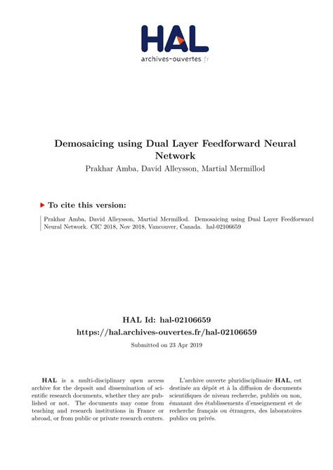 Pdf Demosaicing Using Dual Layer Feedforward Neural Network Dokumentips