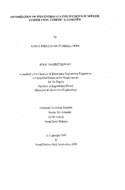 Pdf Optimization Of Pid Controller For Inverted Pendulumsystem Using Genetic Algorithm