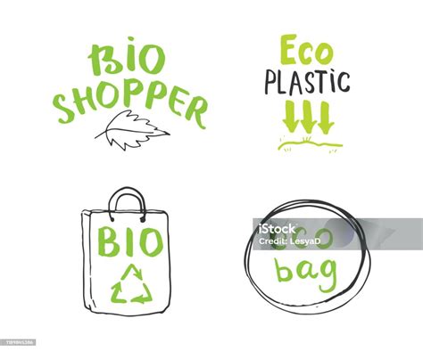에코 및 바이오 핸드 그린 라벨 세트 환경 친화적 인 스케치 낙서 요소와 서예 레터링 벡터 일러스트레이션 0명에 대한 스톡 벡터 아트 및 기타 이미지 Istock