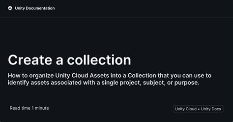 create a collection unity cloud unity docs