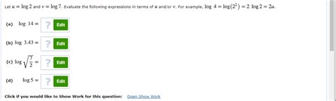 Solved Let U Log 2 And V Log 7 Evaluate The Following Chegg Com