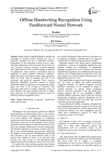 Pdf Offline Handwriting Recognition Using Feedforward Neural Network