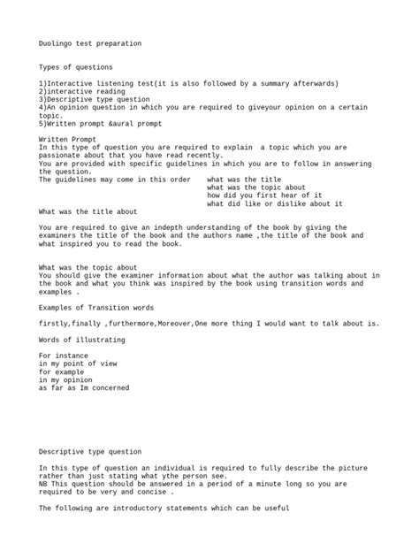Duolingo Test Preparation Pdf