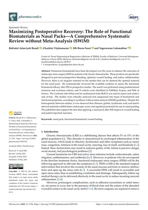 (PDF) Maximizing Postoperative Recovery: The Role of Functional Biomaterials as Nasal Packs—A ...