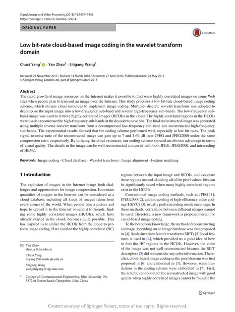 Low Bit Rate Cloud Based Image Coding In The Wavelet Transform Domain Request Pdf
