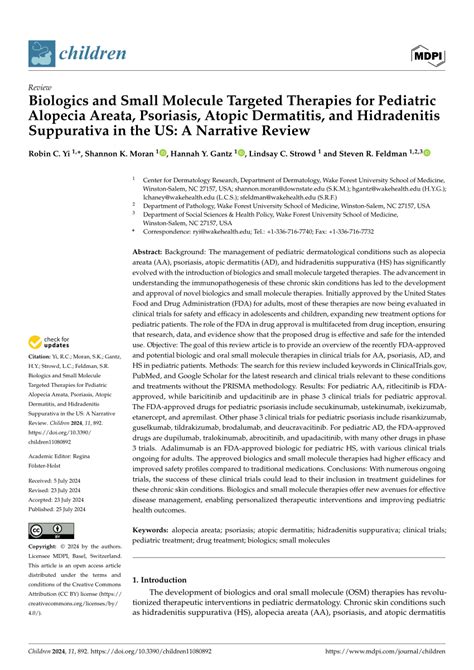 Pdf Biologics And Small Molecule Targeted Therapies For Pediatric Alopecia Areata Psoriasis