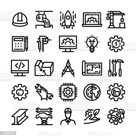 엔지니어링의 벡터 일러스트 레이 션 그래픽입니다 편집 가능한 획 크기 간단한 격리 아이콘입니다 기호 기호 요소 아이콘 세트 개발에 대한 스톡 벡터 아트 및 기타 이미지