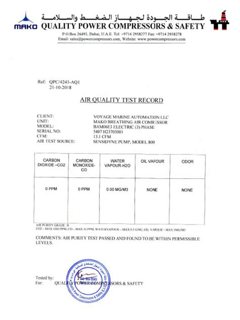 Compressor Test Certificate Pdf