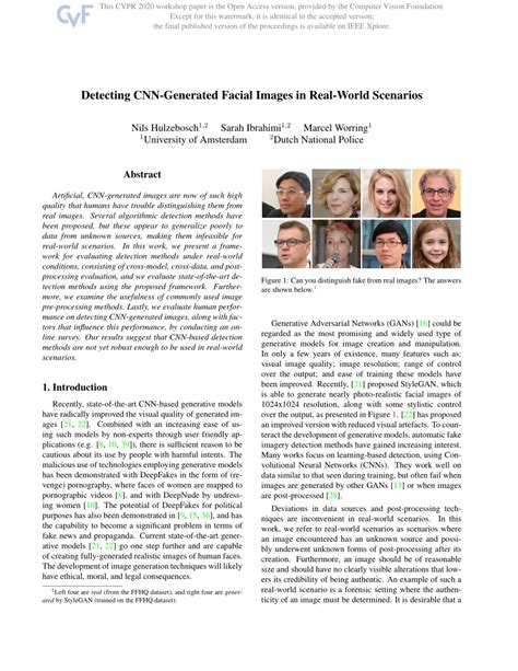 PDF Detecting CNN Generated Facial Images In Real World Scenarios