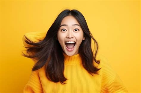 Premium Ai Image Young Asian Teenage Girl Surprised Excited