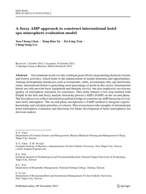 Chenandco 12 A Fuzzy Ahp Approach To Construct International Hotel Spa