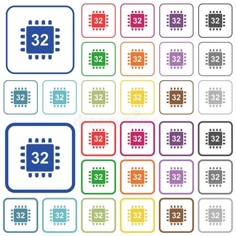 Microprocessor 32 Bit Architecture Outlined Flat Color Icons Stock
