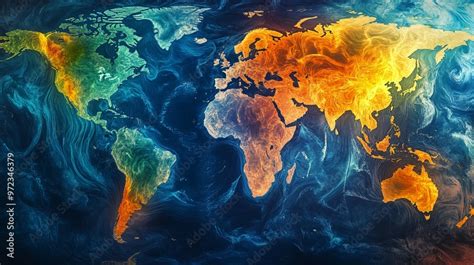 Detailed Heatmap Of Global Weather Patterns With Swirling Colors Representing Temperature