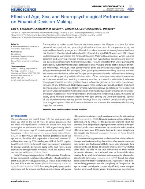 Pdf Effects Of Age Sex And Neuropsychological Performance On