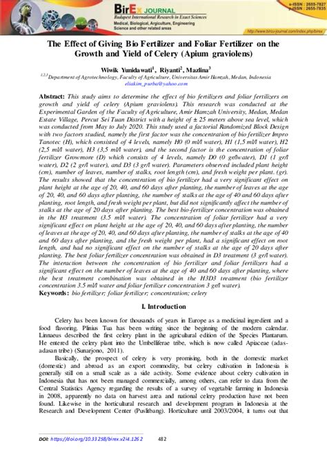 Pdf The Effect Of Giving Bio Fertilizer And Foliar Fertilizer On The