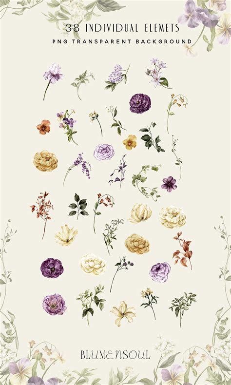 Purple And Yellow Watercolor Flowers Design Cuts