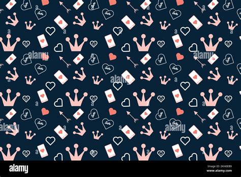 Cute Seamless Love Pattern Design With King Crowns And Love Shapes