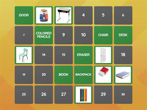 Classroom Objects Memory Game Parejas