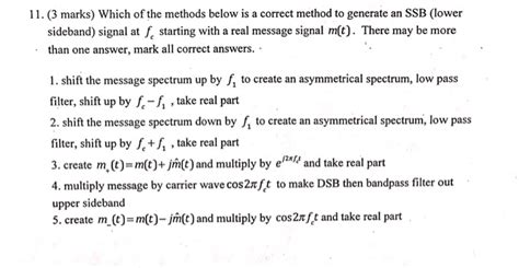 Solved SSB Signal Generation Which Of The Methods Chegg Com