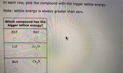 Solved In Each Row Pick The Compound With The Bigger