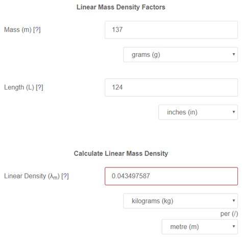 mass and length total to linear density calculator