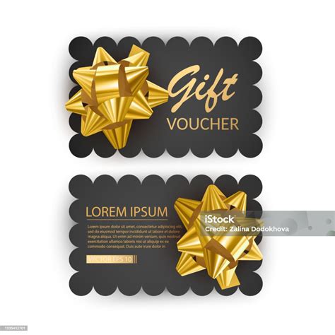 기프트 바우처 카드 템플릿 광고 또는 판매 세트 현실적인 황금 활 일러스트 벡터 Eps 10 템플릿 0명에 대한 스톡 벡터 아트