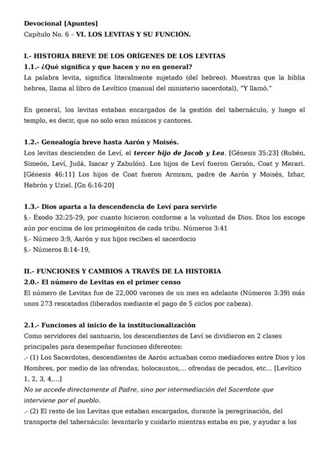 Cap 6 Los Levitas Y Sus Funciones Devocional Apuntes Capítulo No