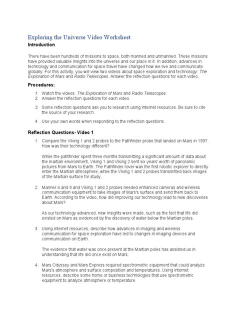 Exploring Universe Video Worksheet Pdf Radio Mars