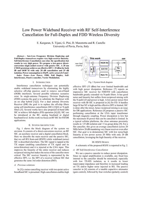 Pdf Low Power Wideband Receiver With Rf Self Interference Cancellation For Full Duplex And Fdd