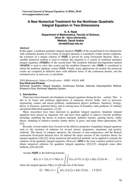 Pdf A New Numerical Treatment For The Nonlinear Quadratic Integral