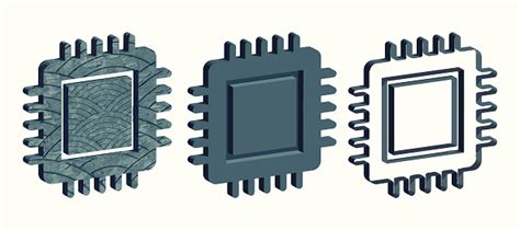 나노 기술 및 기술 장치의 개념 중앙 프로세서의 3d 세트 고립 된 흰색 배경에 마이크로 칩 0명에 대한 스톡 벡터 아트 및